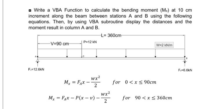 Solved - Write a VBA Function to calculate the bending | Chegg.com