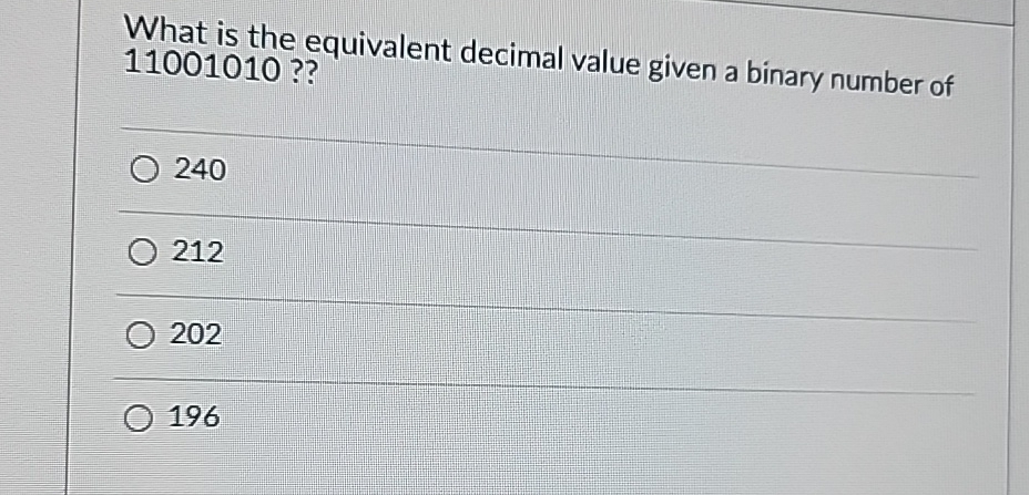 Solved What is the equivalent decimal value given a binary | Chegg.com