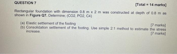 Solved Rectangular foundation with dimension 0.8 m×2 m was | Chegg.com