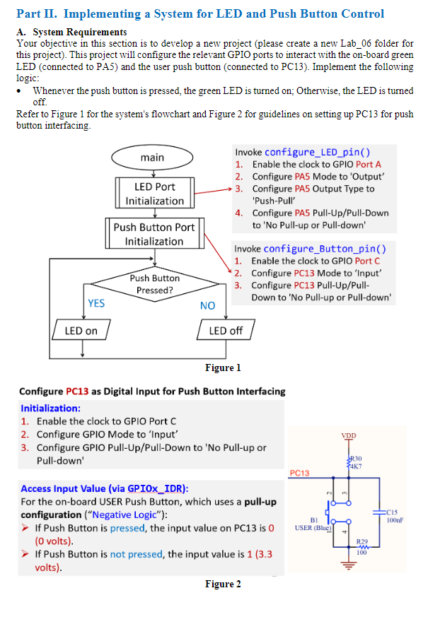 Part II. ﻿Implementing a System for LED and Push | Chegg.com