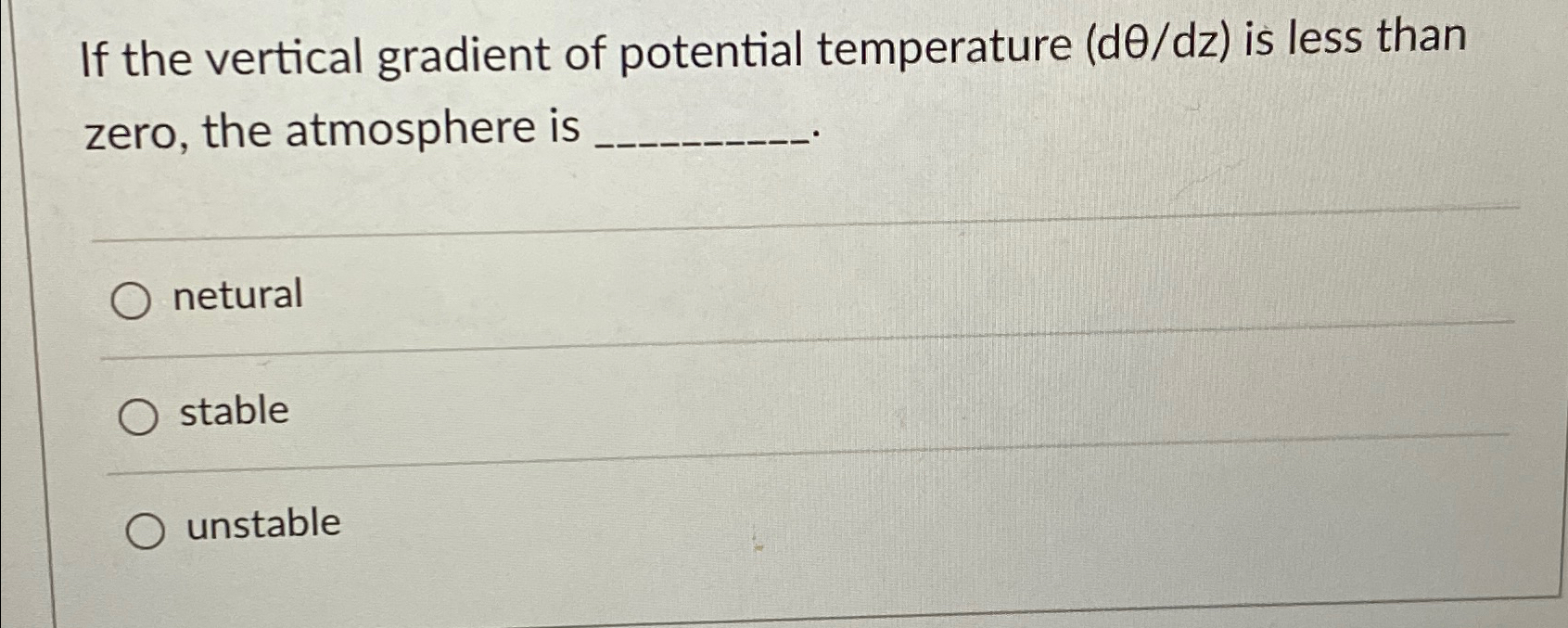 Solved If the vertical gradient of potential temperature | Chegg.com