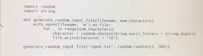 import random import string def generate random input | Chegg.com