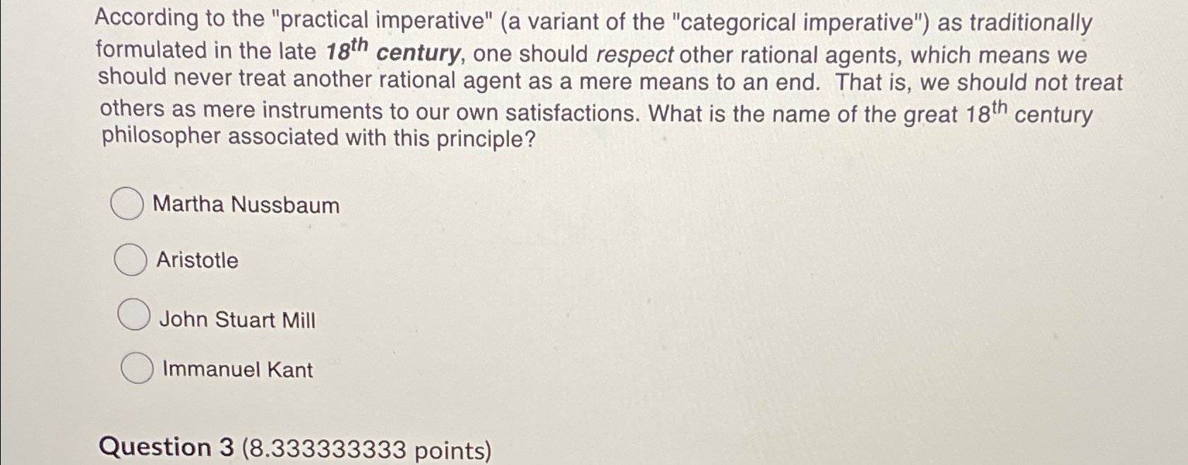 Solved According to the "practical imperative" (a variant of | Chegg.com