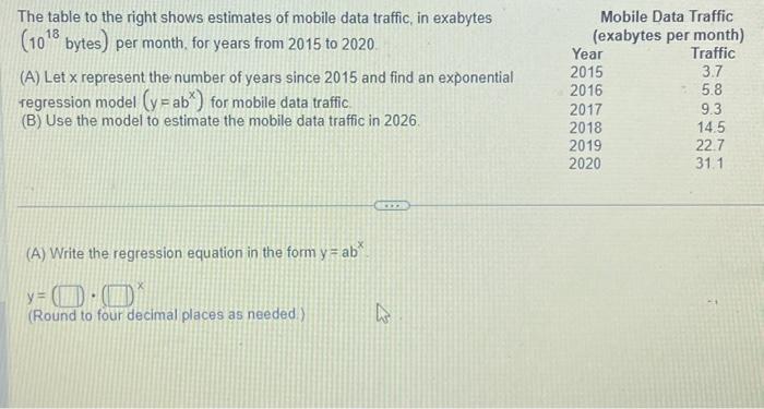 Solved (A) Write the regression equation in the form y=abx | Chegg.com