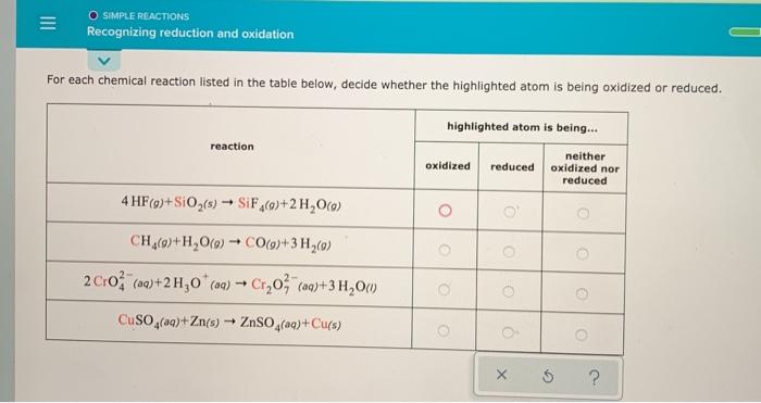 Solved III O SIMPLE REACTIONS Recognizing reduction and | Chegg.com