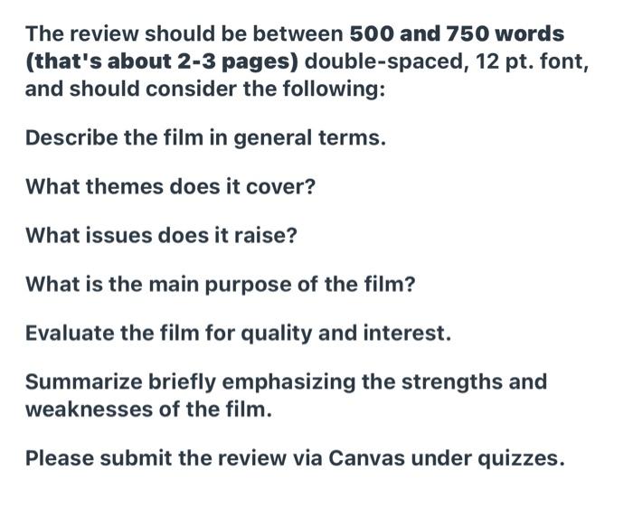 The review should be between 500 and 750 words | Chegg.com