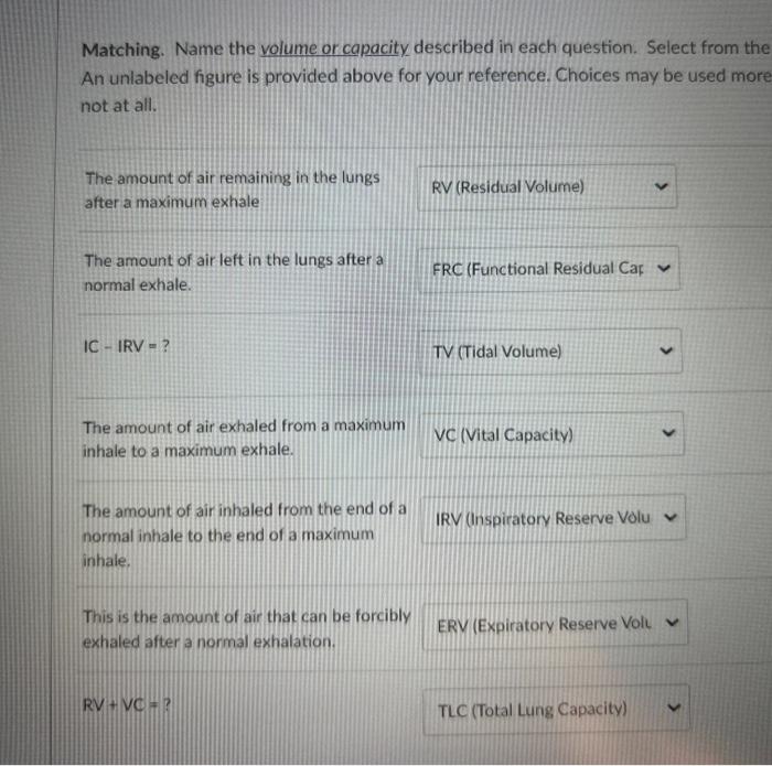 Solved Matching. Name the volume or capacity described in | Chegg.com