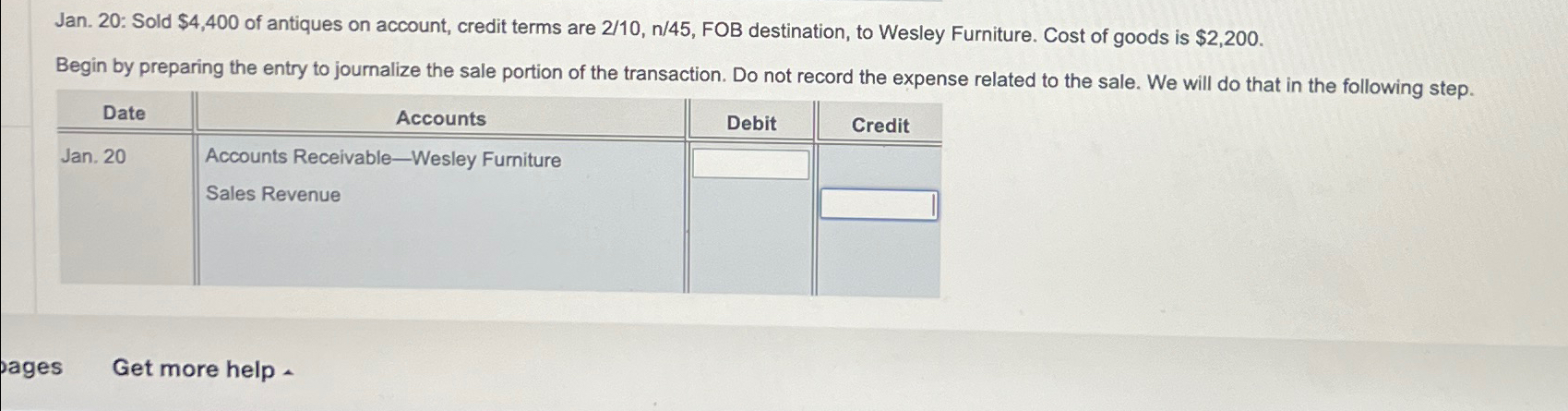 Solved Jan. 20: Sold $4,400 ﻿of antiques on account, credit | Chegg.com