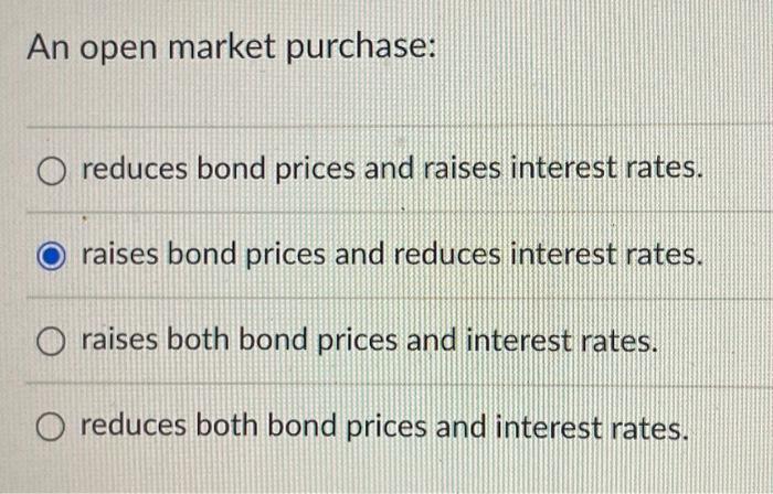 Solved An open market purchase: reduces bond prices and | Chegg.com