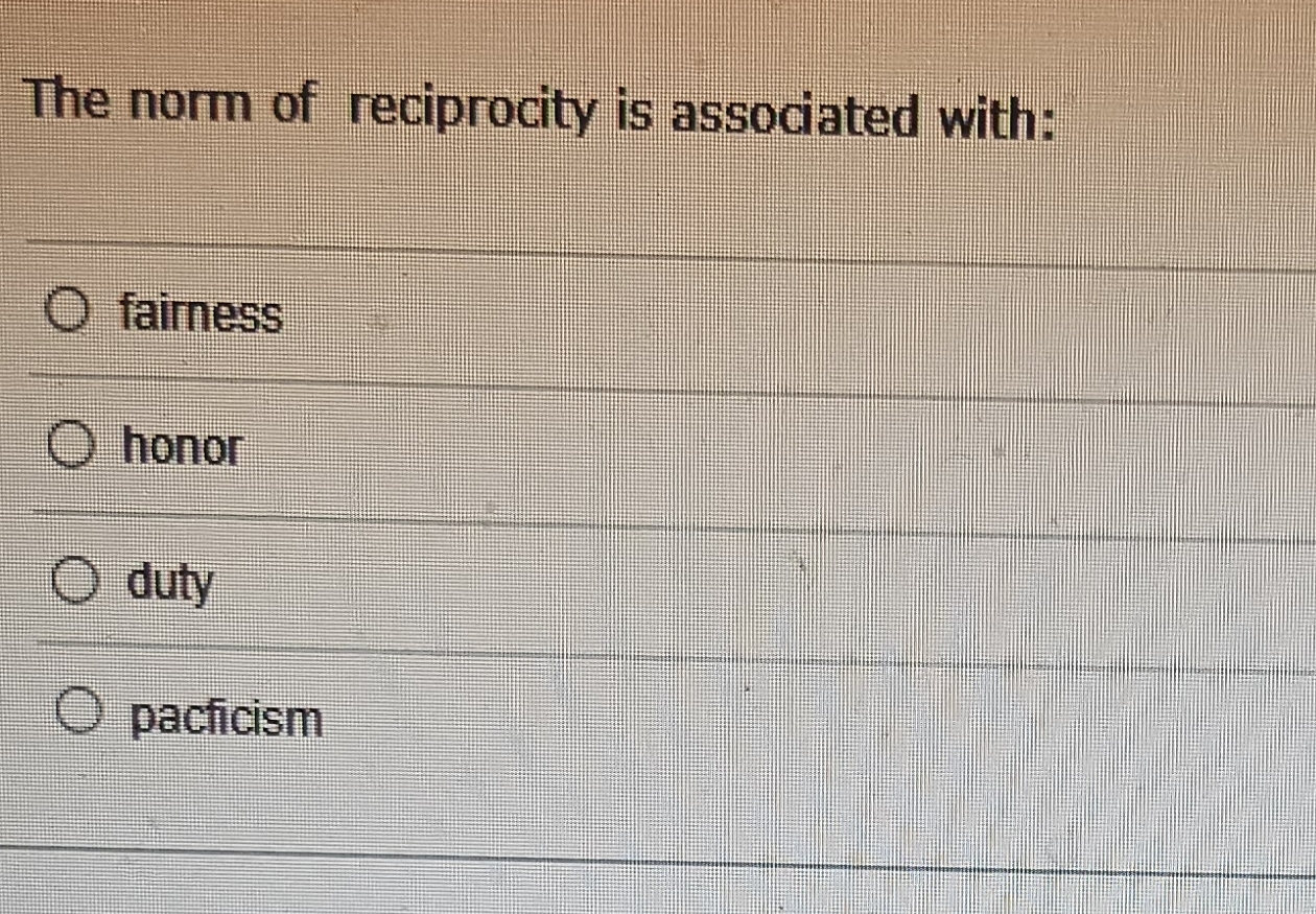 Solved The norm of reciprocity is associated | Chegg.com