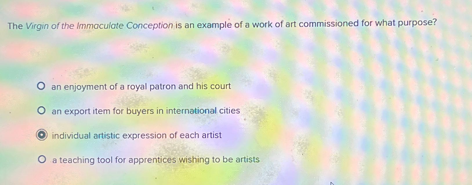 Solved The Virgin of the Immaculate Conception is an example | Chegg.com