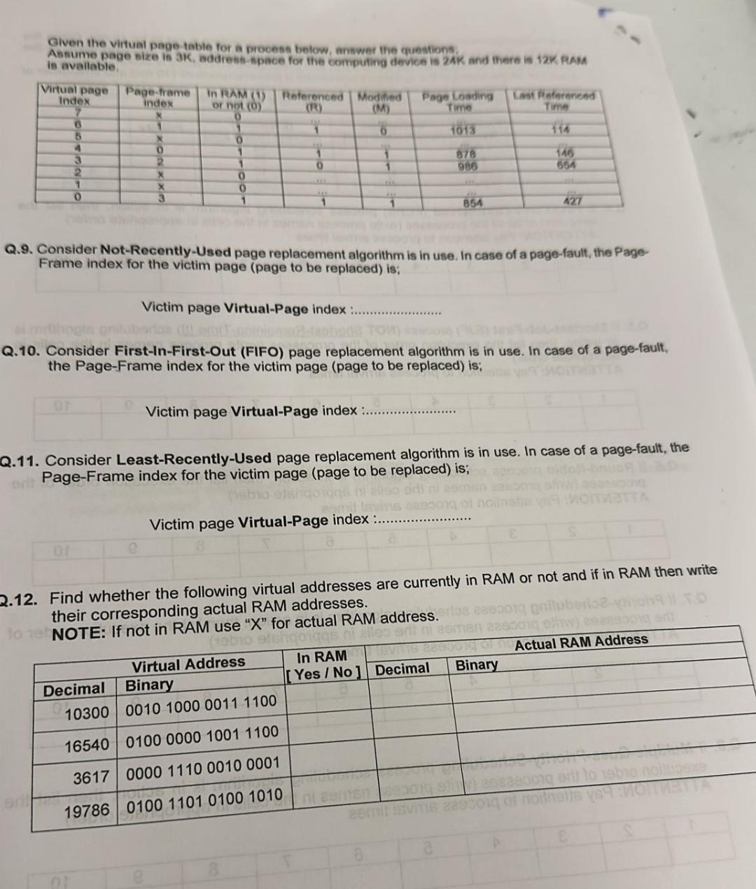 Solved Given the virtual page-table for a process betow, | Chegg.com