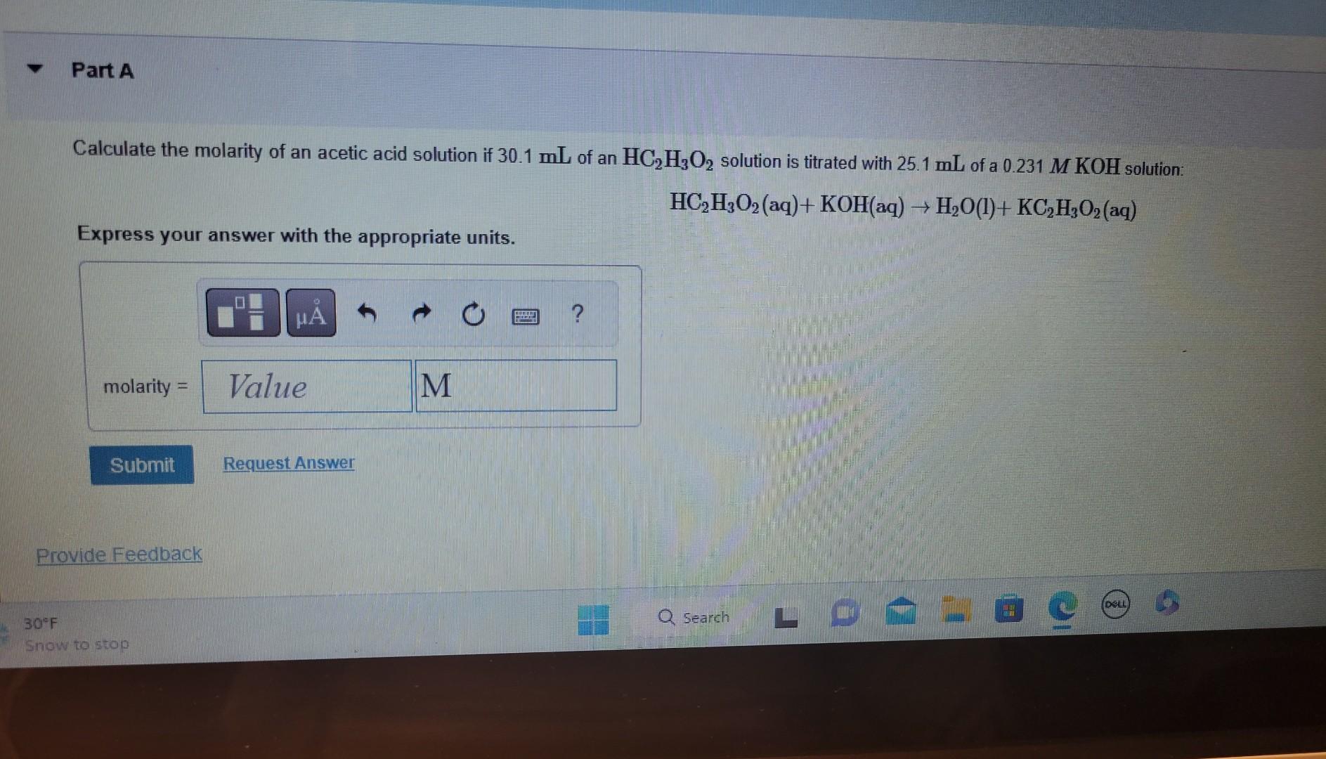 Solved Calculate the molarity of an acetic acid solution if | Chegg.com