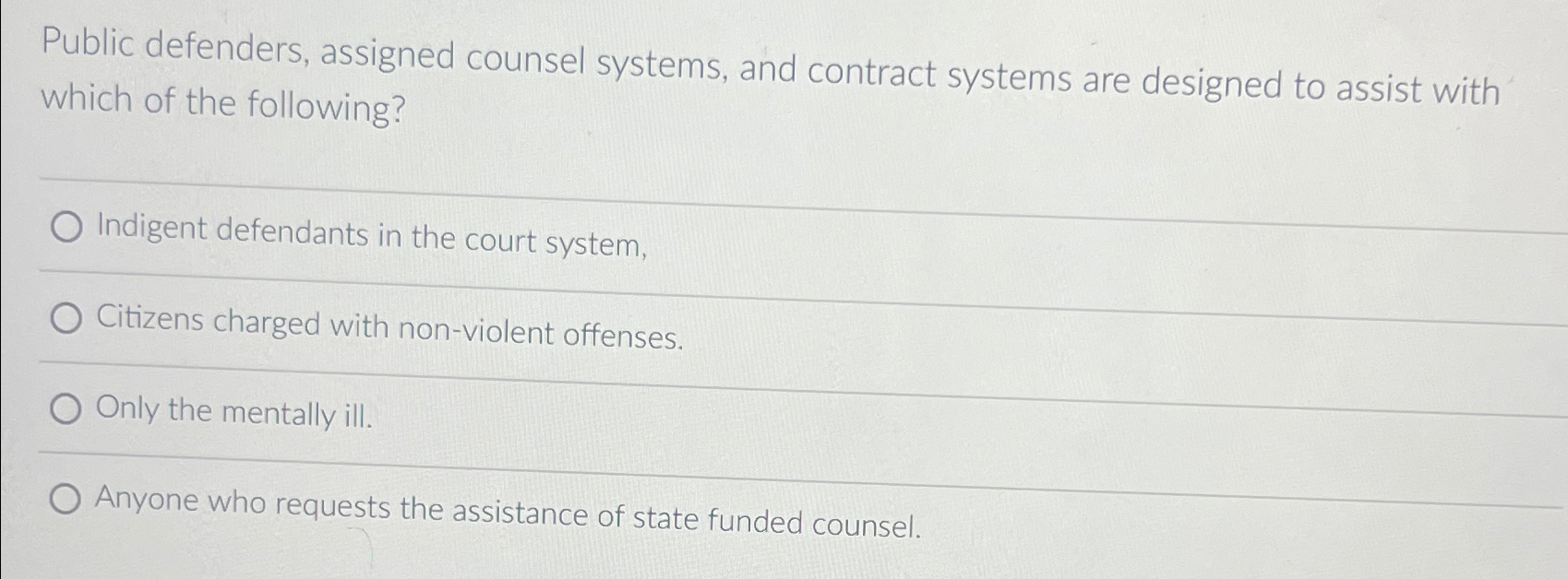 Solved Public defenders, assigned counsel systems, and | Chegg.com
