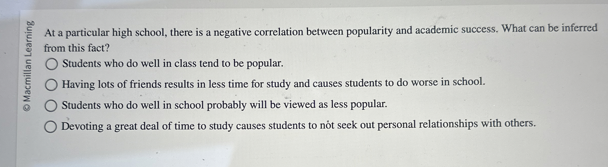Solved At a particular high school, there is a negative | Chegg.com