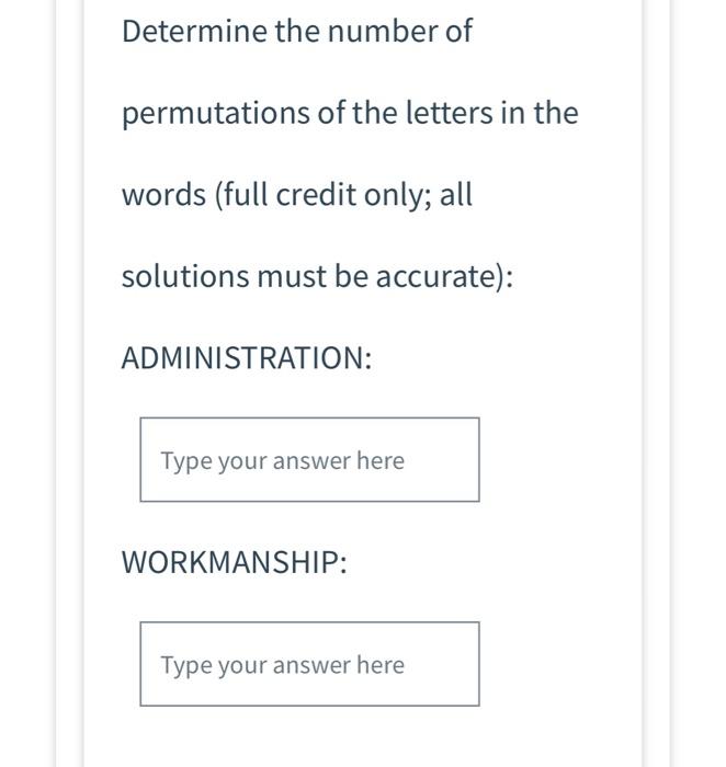 Solved Determine the number of permutations of the letters | Chegg.com