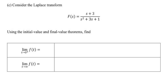 Solved (c) Consider the Laplace transform F(s) S + 3 s2 + 3s | Chegg.com