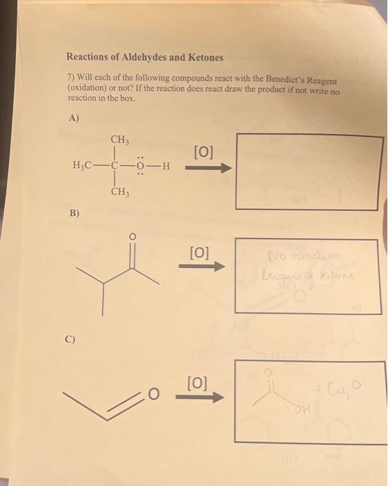 Solved Reactions of Aldehydes and Ketones 7) Will each of | Chegg.com