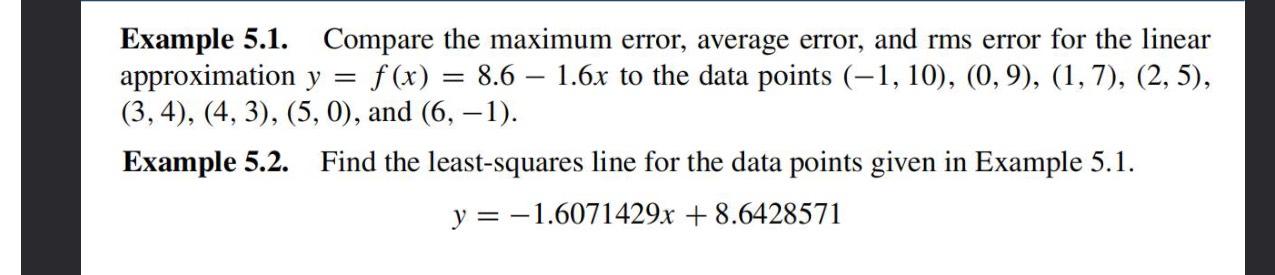 Solved Example 5.1. ﻿Compare the maximum error, average | Chegg.com