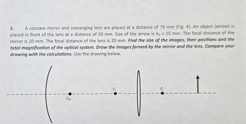 Solved A concave mirror and converging lens are placed at a | Chegg.com
