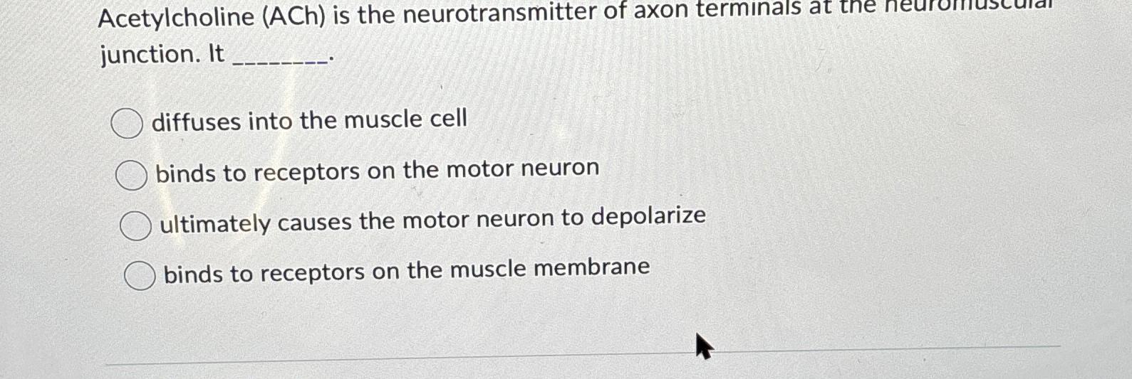 Solved Acetylcholine (ACh) ﻿is the neurotransmitter of axon | Chegg.com