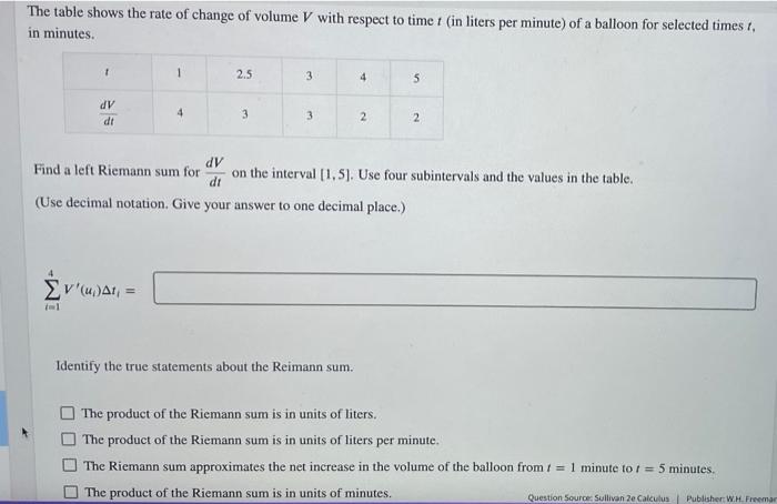Solved The table shows the rate of change of volume V with | Chegg.com