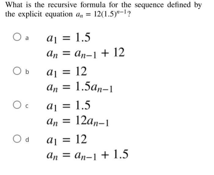 Solved What is the recursive formula for the sequence | Chegg.com