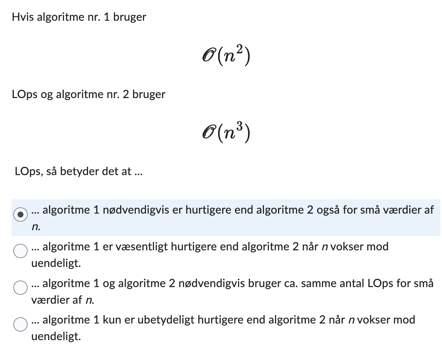 Solved H"If algorithm number 1 ﻿usesO(n^(2))LOps and | Chegg.com