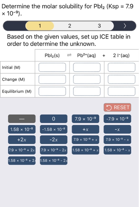 Solved Determine the molar solubility for Pblz (Ksp = 7.9 x | Chegg.com