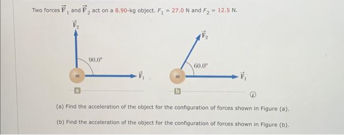 Solved Two forces F1 and F2 act on a 8.90−kg object. F1=27.0 | Chegg.com