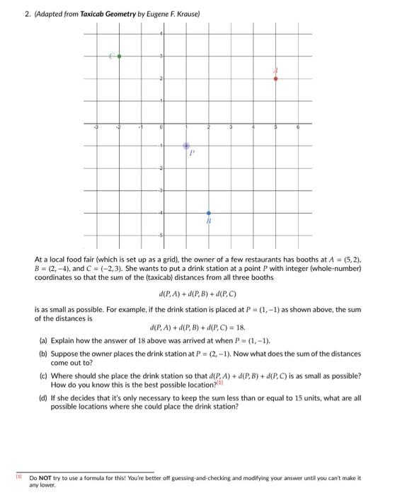 Solved 2. (Adapted from Taxicab Geometry by Eusene F. | Chegg.com