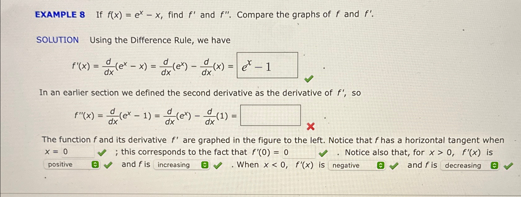 Solved EXAMPLE 8 ﻿If f(x)=ex-x, ﻿find f' ﻿and f''. ﻿Compare | Chegg.com