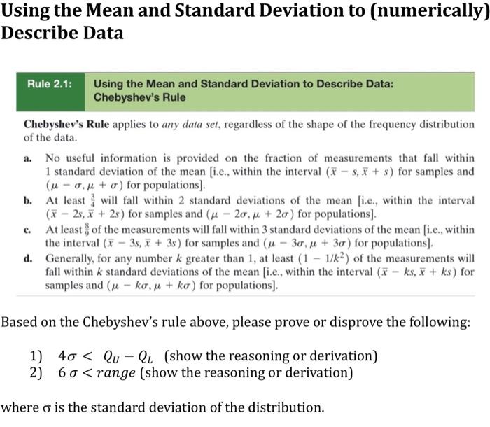 Solved Using the Mean and Standard Deviation to (numerically | Chegg.com