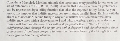Solved Consider a Marschak-Machina triangle that represents | Chegg.com