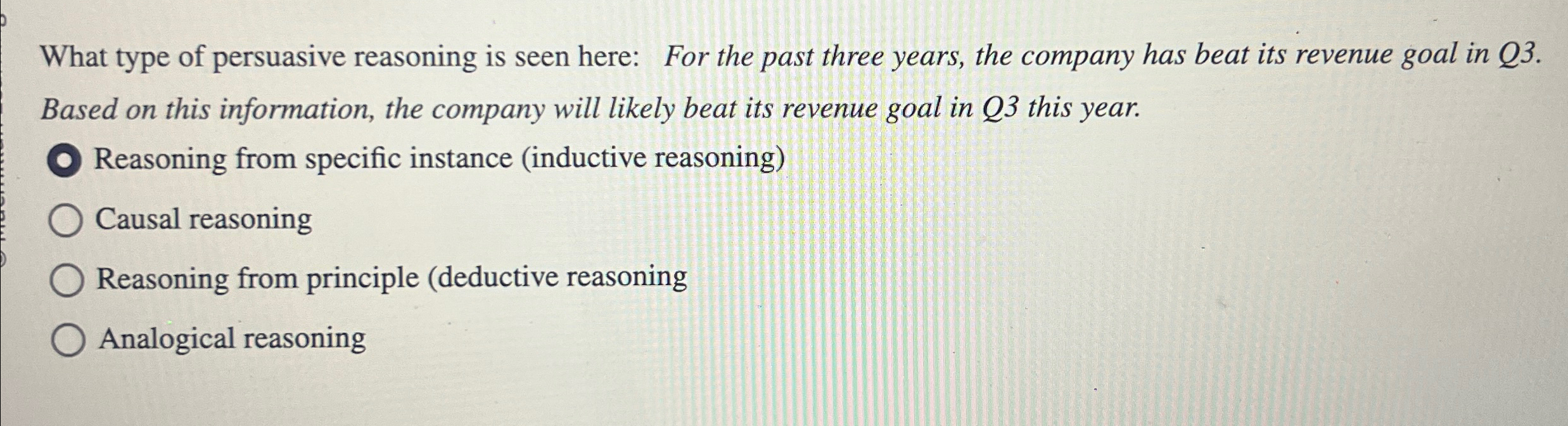 Solved What type of persuasive reasoning is seen here: For | Chegg.com