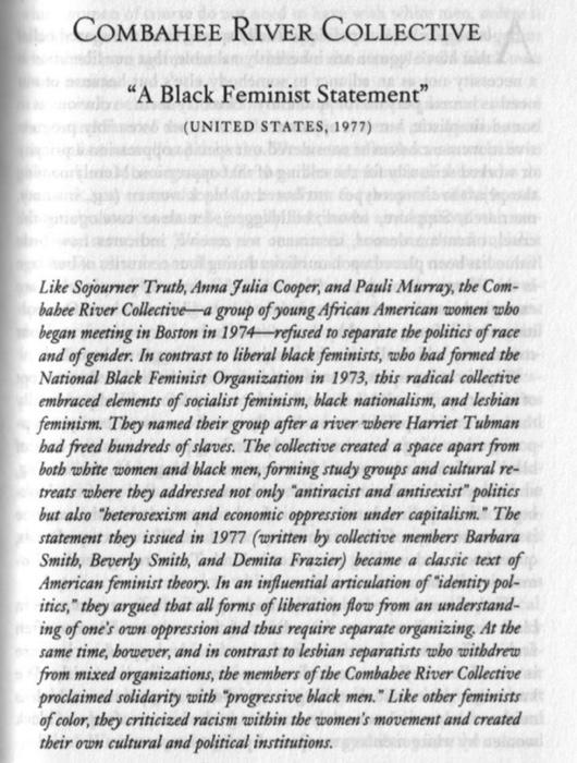 Solved COMBAHEE RIVER COLLECTIVE "A Black Feminist | Chegg.com
