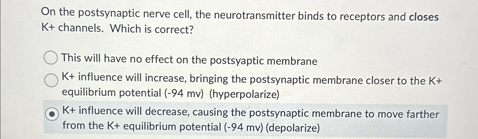 Solved On the postsynaptic nerve cell, the neurotransmitter | Chegg.com