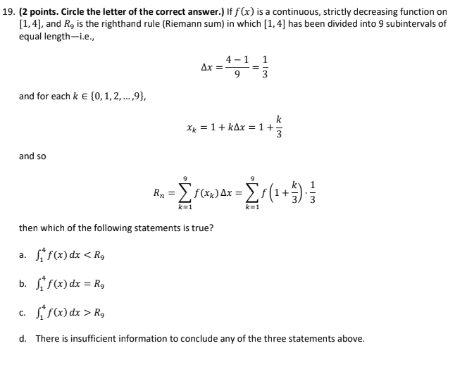 Solved (2 ﻿points. Circle the letter of the correct answer.) | Chegg.com