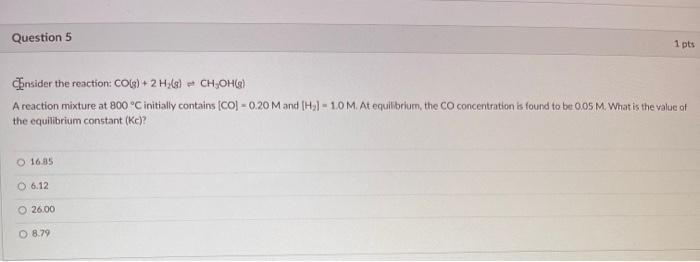 Solved Ф̇nsider the reaction: CO(3)+2H2( g)⇌CH3OH(g) A | Chegg.com