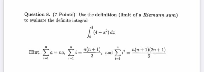 Solved Question 8. (7 Points). Use the definition (limit of | Chegg.com