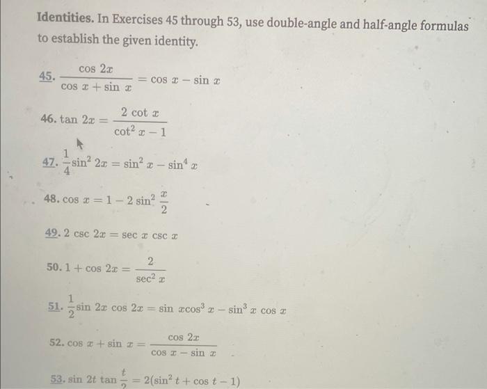 Solved Identities. In Exercises 45 through 53, use | Chegg.com