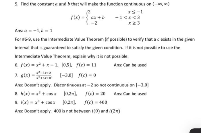Solved f6)-(4+ -2 5. Find the constant a and b that will | Chegg.com