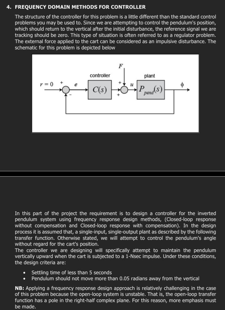Solved 4. FREQUENCY DOMAIN METHODS FOR CONTROLLER The | Chegg.com