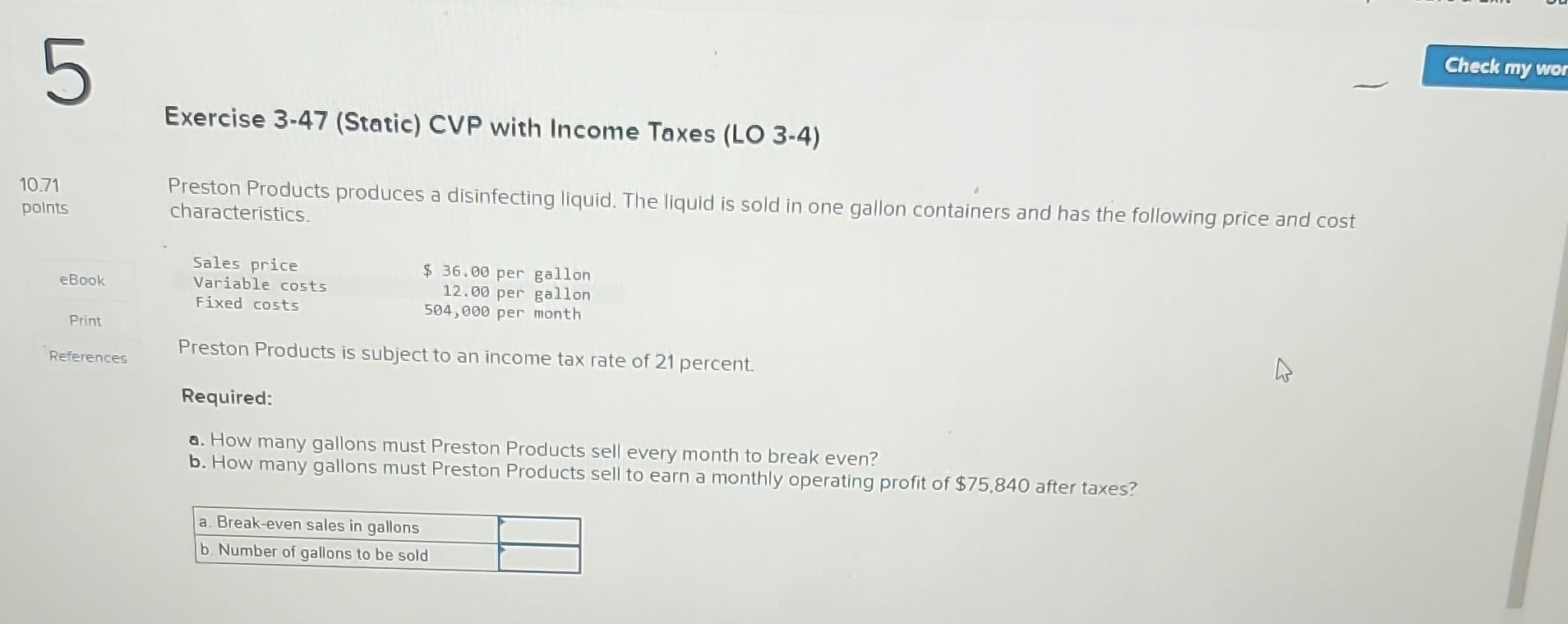 Solved Exercise 3-47 (Static) CVP with Income Taxes (LO 3-4) | Chegg.com