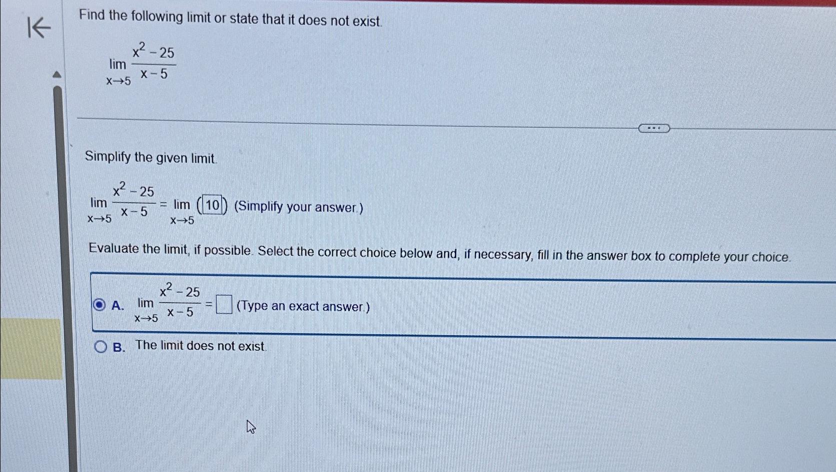 Solved Find the following limit or state that it does not | Chegg.com