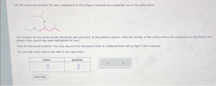 Solved List the name and position for each substituent in | Chegg.com