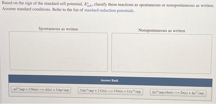 Solved Using a table of standard reduction potentials, | Chegg.com