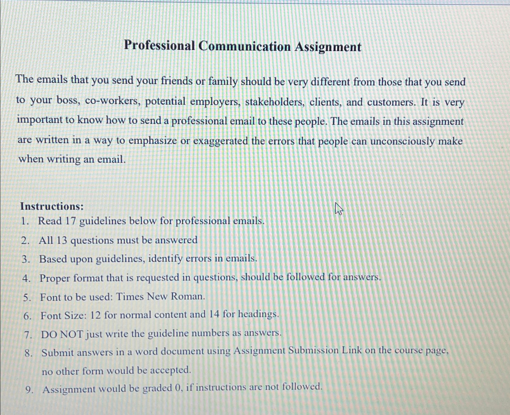 Solved Professional Communication AssignmentThe emails that | Chegg.com