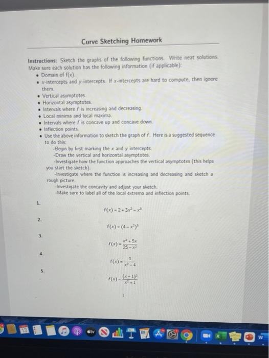 Solved Curve Sketching Homework Instructions: Sketch the | Chegg.com