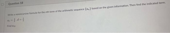 Solved Write a nonrecursive formula for the nth term of the | Chegg.com